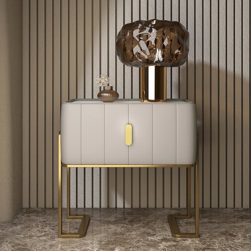 Modern Champagne Nightstand Single Drawer Bedroom Bedside Table with ...