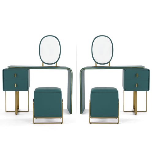 Green Makeup Vanity Set Expandable Dressing Table with Mirror&Side ...