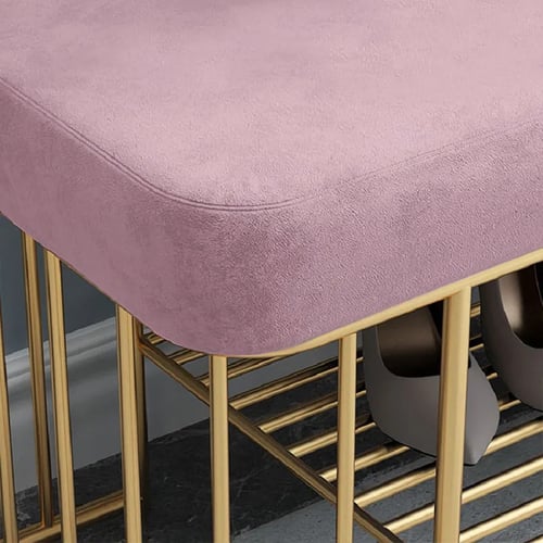 Modern Pink Storage Bench Entryway Bench Velvet Upholstered with Golden ...