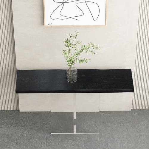 40" Black Narrow Console Table Entryway Floating Pinewood Top & Acrylic ...