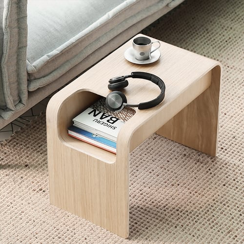 Oak Wood C-Style End Table with Magazine Rack Organizer C Side Table in ...