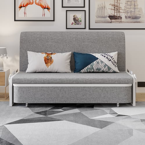 1830mm Modern Light Grey Cotton Linen Upholstered Convertible Sofa Bed ...