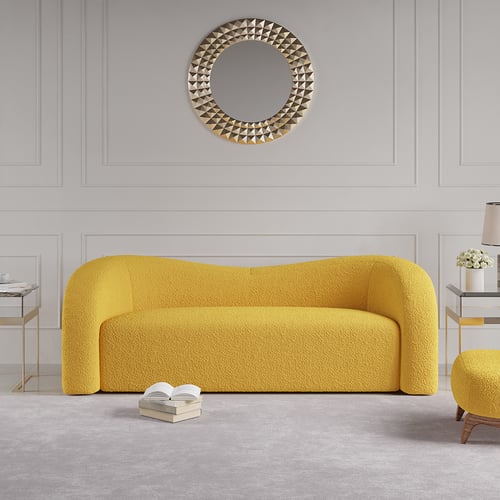 Modern 91" Yellow Boucle Upholstered Curved 3 Seater Sofa for Living ...