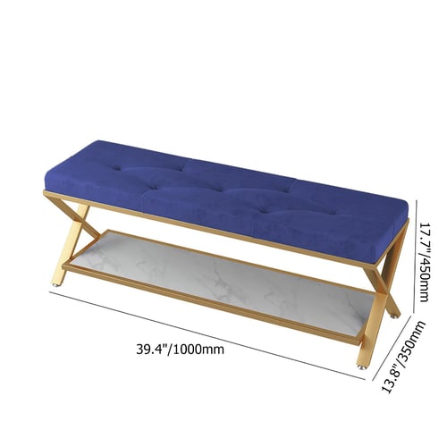 Blue Entryway Bench with Storage Bed Bench Velvet Upholstered with X ...