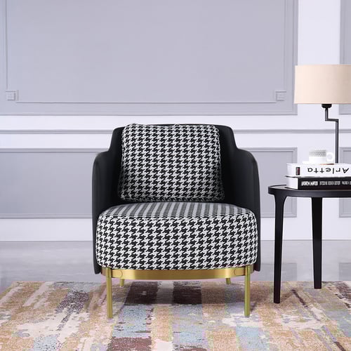 Modern Houndstooth Accent Chair with Linen Upholstery for Living Room ...