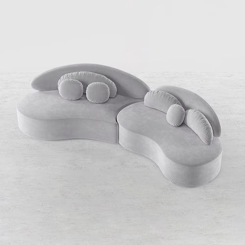 118" Modern Light Gray Curved Velvet Sectional Modular Sofa for Living ...