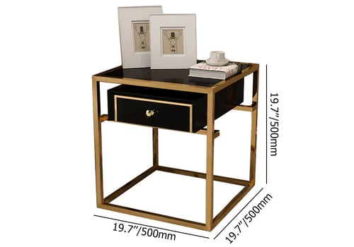 Modern Luxurious Black Square Side Table 1 Drawer End Table Stainless ...