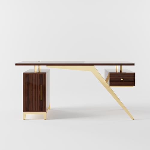 Hungled 55" Modern Sandalwood and Gold Computer Writing Desk with ...