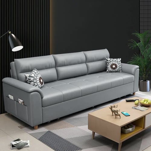 74" Light Gray Full Sleeper Convertible Sofa with Storage & Pockets ...