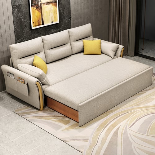 71" Convertible Full Sleeper Sofa Bed Cotton Linen Upholstered with ...