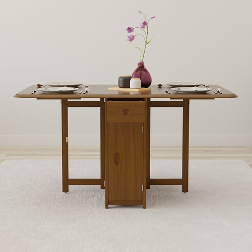 57" Modern Solid Wood Folding Dining Table with Drop Leaf Walnut | Homary