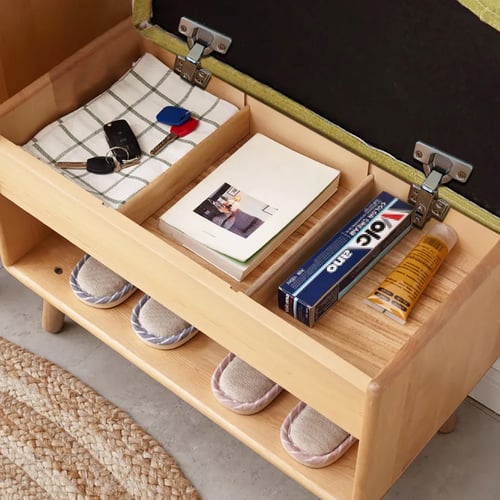 23.6" Modern Upholstered Green Shoe Rack Flip-Top Entryway Bench with ...