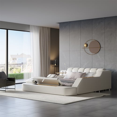 Ultimate Smart Bed King Tufted Upholstered Platform Bed with Massage ...