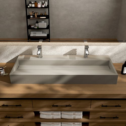 48" Concrete Farmhouse Trough Bathroom Sink Cement Rectangular Gray ...