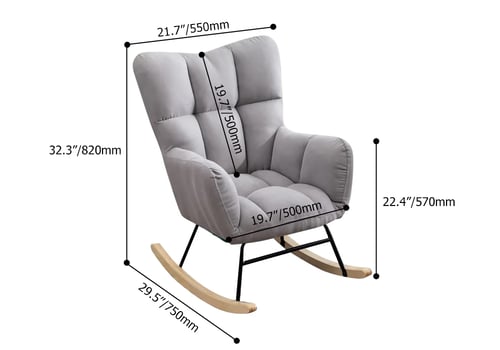 Modern Gray Rocking Accent Chair Cotton & Linen Tufted Upholstery | Homary