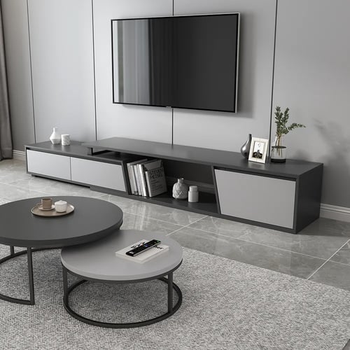 Fero Minimalist Rectangle Gray Extendable TV Stand with 3 Drawers Up to ...
