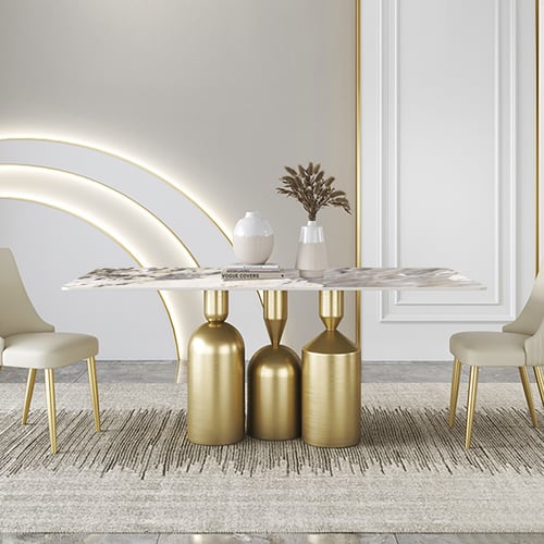 Mid-Century Modern 63" Rectangle Dining Table in Gold with Sintered ...