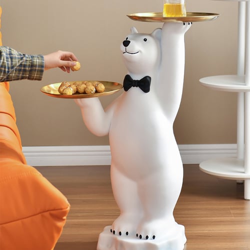 Modern White Bear Side Table Resin Tiered Tray Top End Table in Gold ...