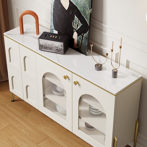 47" Modern White Arch Sideboard Buffet with 2 Doors & Drawers Carved ...