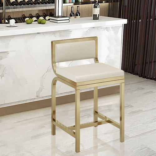Modern Counter Height White Bar Stool Set of 2 PU Leather Upholstery ...
