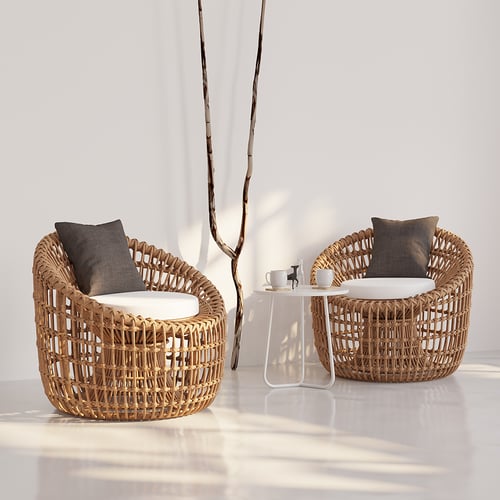 Austen Rattan Outdoor Barrel Chair Nest Shape Sidechair with Cushion in ...