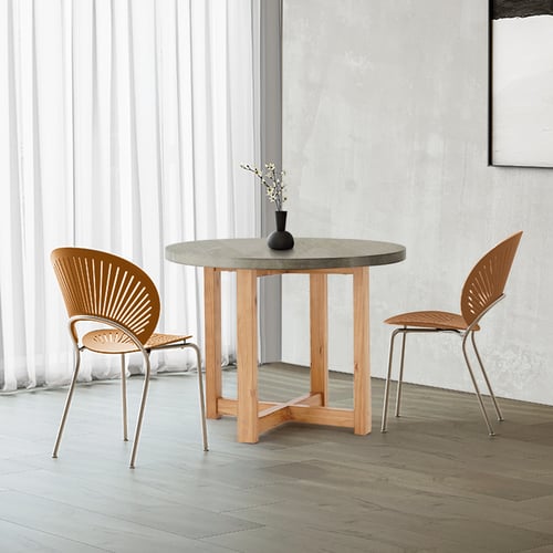 Japandi 800mm Concrete Grey Dining Table Small Round Wooden Tabletop ...