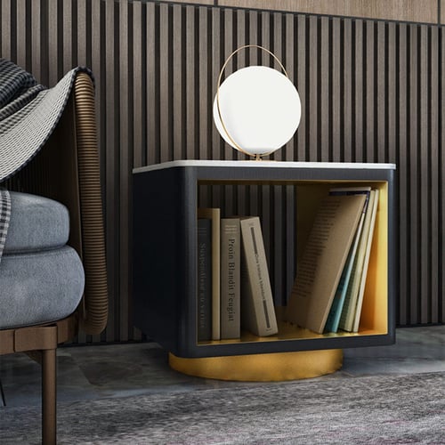 Modern White Side Table with Storage Hollow Cube Table with Gold Metal ...