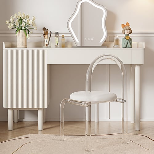 Modern White Vanity Stool with Back Velvet Upholstered Acrylic Chair ...