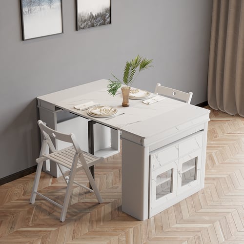 Modern Extendable Dining Table Rectangle Sideboard with Storage in ...