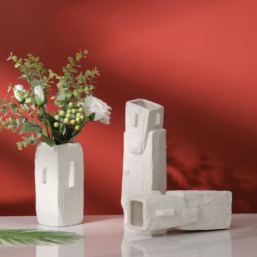 3 Pieces Modern White Abstract Ceramic Flower Vases Set Human Head Face ...