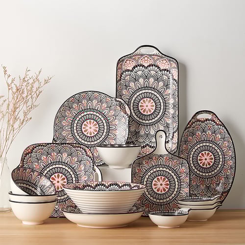 17-Piece Dinnerware Sets Boho Ceramic Dinnerware for 4 People | Homary