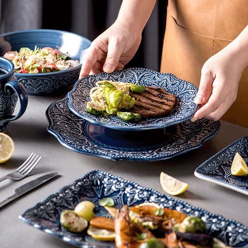 6-Piece Dinnerware Sets Service for One Person European Ceramic Blue ...