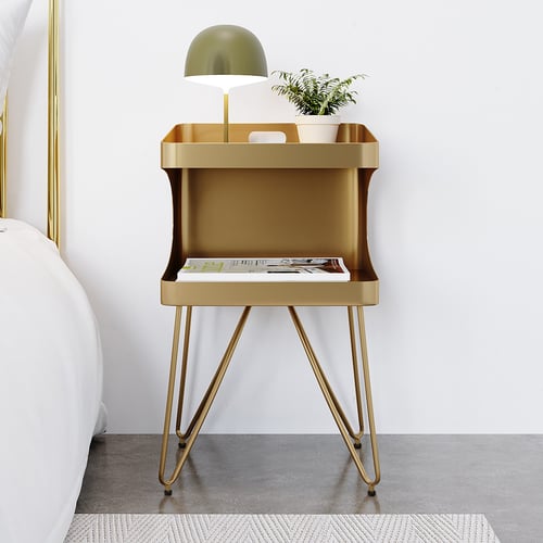 Modern Gold Metal Nightstand with 2 Shelves and Handle Bedside Table ...