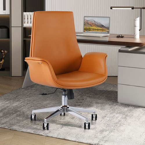 Orange Office Chair for Desk Upholstered PU Leather Swivel Task Chair ...