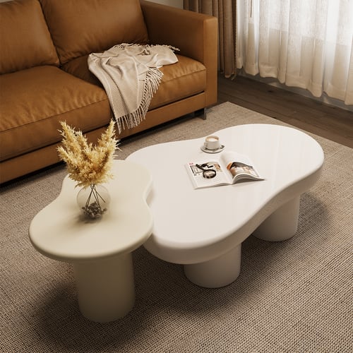 Abstract End table Cloud Shaped Side Table Wood Irregular in Beige | Homary