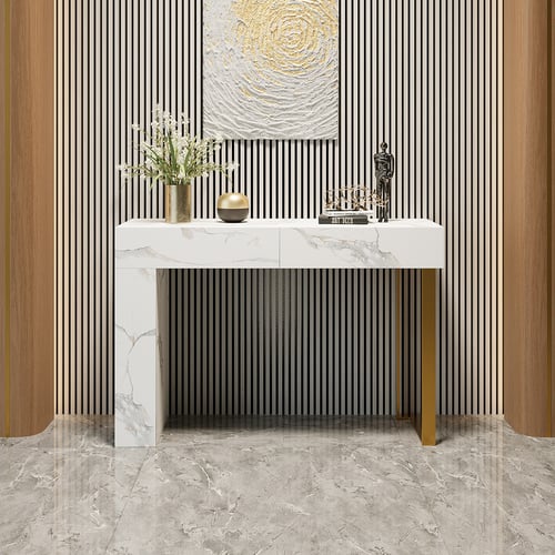 47.2" White Console Table Modern Rectangle Accent Table For Entryway ...