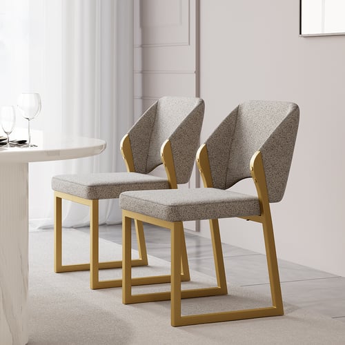 Modern Light Gray Wingback Dining Chairs (Set of 2) Upholstered Linen ...