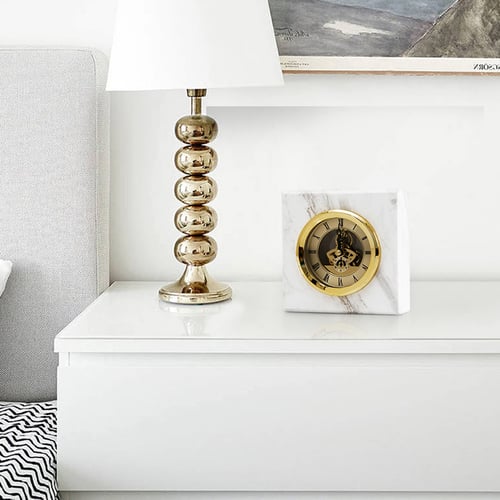 Modern White & Gold Square Mantel & Table Top Clock Decor with Marble ...