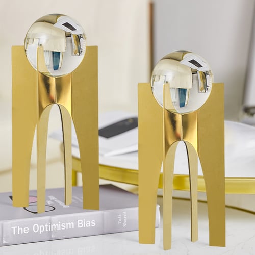 Modern Round Crystal Ball Ornament with Gold Stand Home Decor Art Desk ...