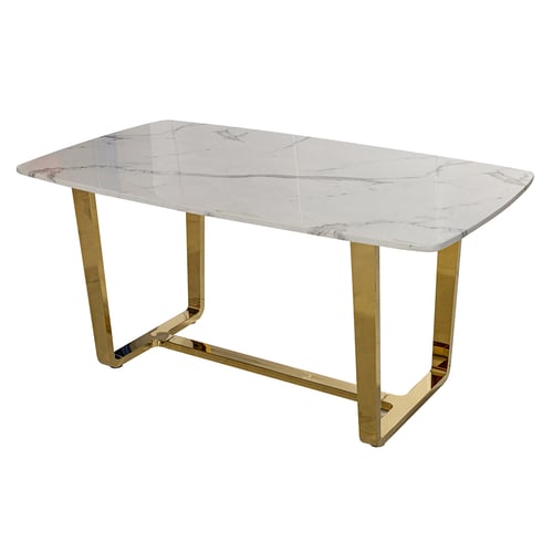 1600mm Modern Dining Table with Marble Top & Stainless Steel Base ...