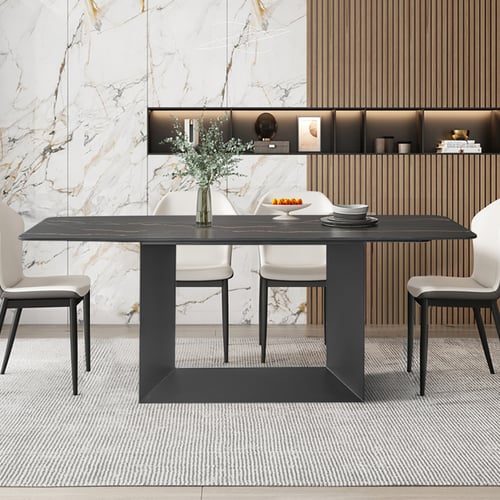 79" Modern Rectangle Sintered Stone Dining Table in Black | Homary