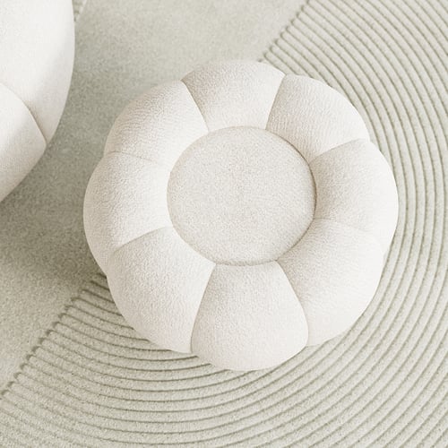 23.6''Dia Modern White Cream Boucle Ottoman Pumpkin Pouf Ottoman Cloud ...