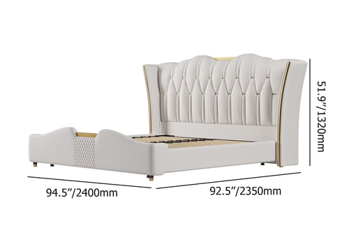 Modern Off-White Upholstered Tufted King Bed with Wingback Headboard ...
