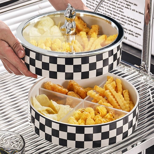 Modern 8.9" Divided Serving Tray with Lid 2 Tiered Snack Tray Food ...