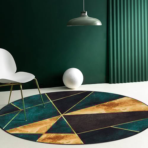 1200mm Modern Green Black and Gold Geometirc Round Indoor Area Rug ...