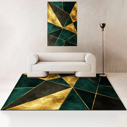 5' x 7' Green&Black&Gold Modern Geometirc Rectangle Indoor Area Rug ...