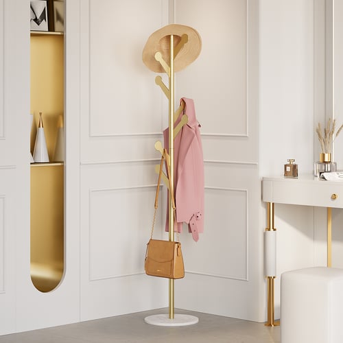 Marble Freestanding Clothing Rack Gold with Hooks for Bedroom | Homary