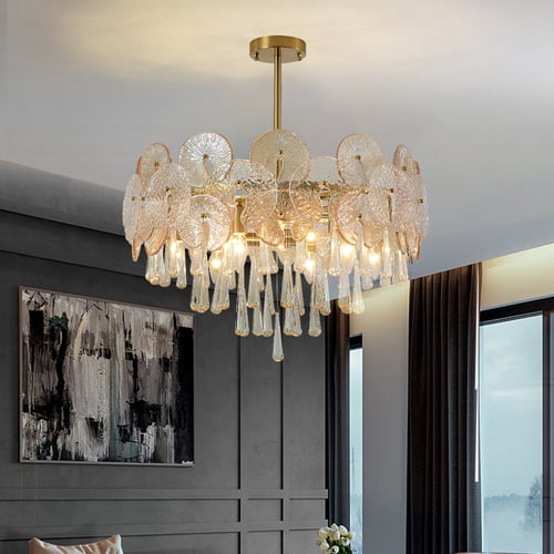 Glam 9-Light Crystal 5 Tiered Chandelier Gold Pendant Lights for Living ...