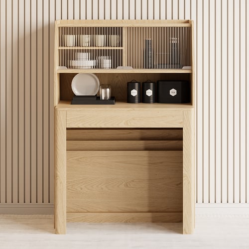 Modern Extendable Dining Table with Storage Rectangle Sideboard Glass ...