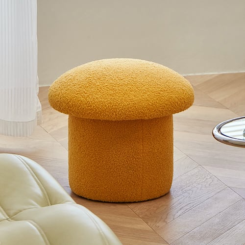 Modern Yellow Boucle Mushroom Ottoman Upholstered Pouf Novelty ...